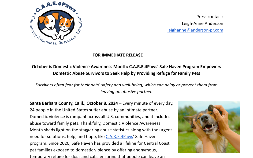October is Domestic Violence Awareness Month - C.A.R.E.4Paws